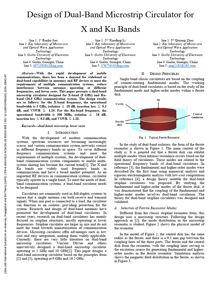 Design of Dual-Band Microstrip Circulator For X and Ku Bands | PDF ...