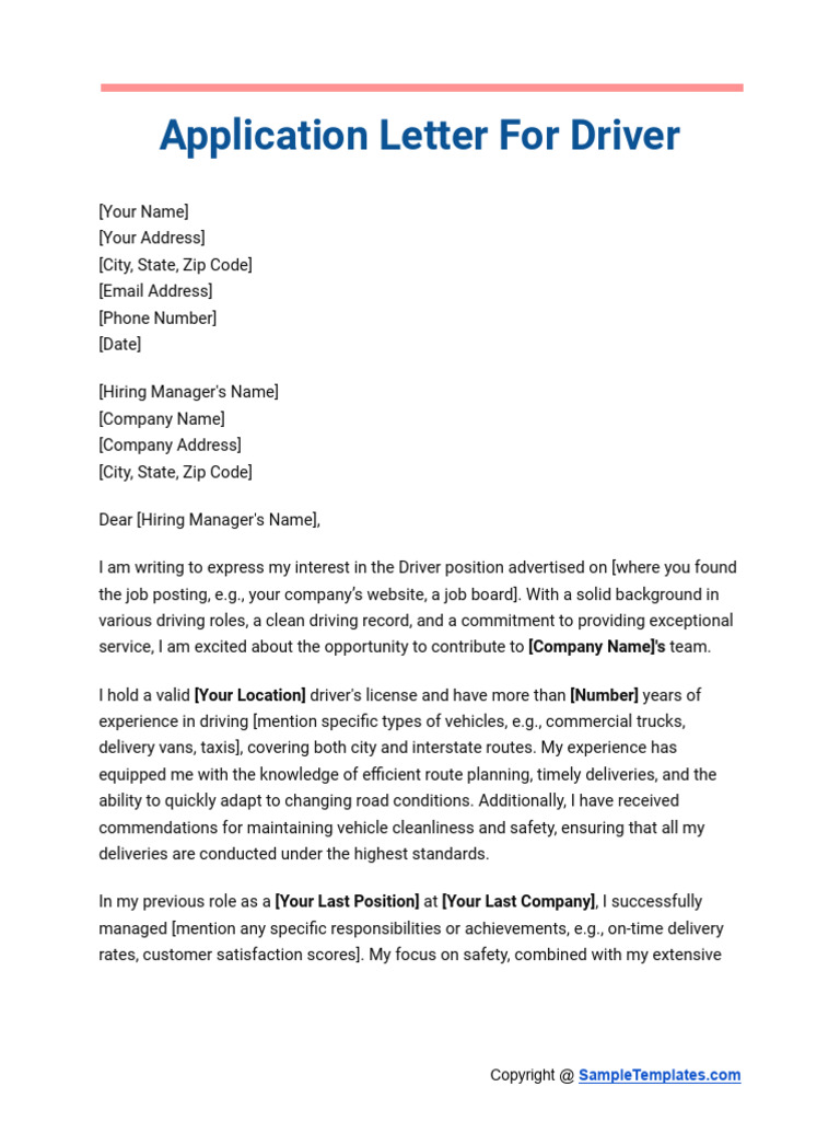 Driver Job Application Letter Template | PDF | Driving | Safety
