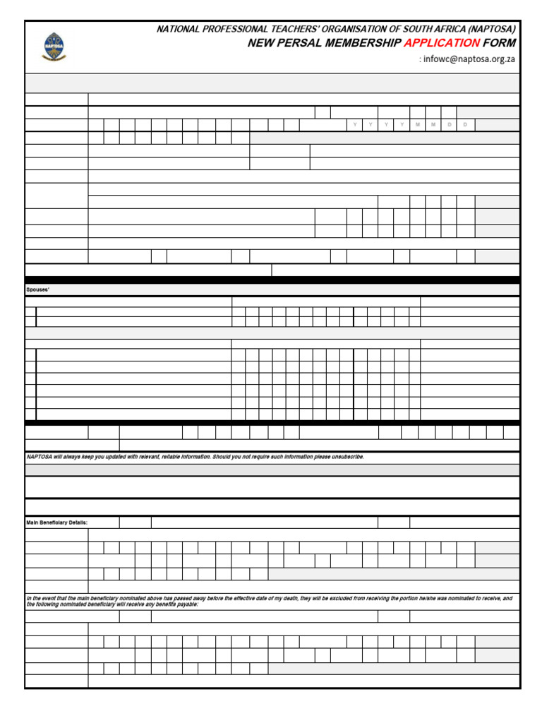 NAPTOSA Membership Application Form | PDF