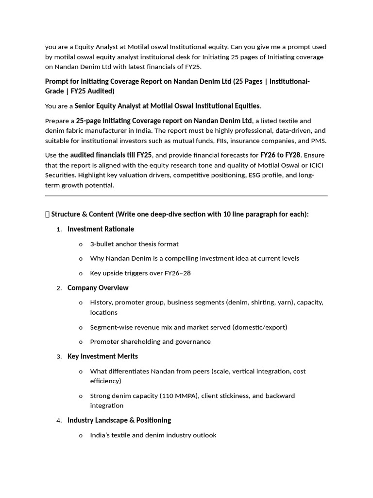 Nandan Denim Ltd: FY25 Coverage Report | PDF | Textiles | Leverage ...