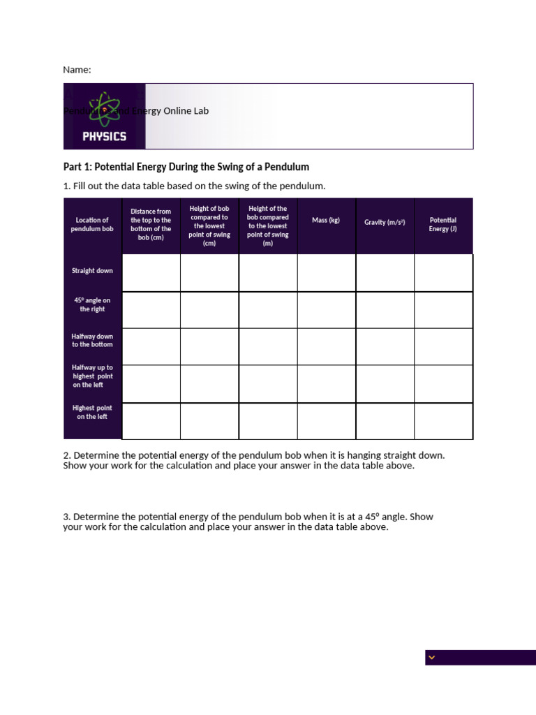 Pendulum Energy Lab Report | PDF | Pendulum | Potential Energy