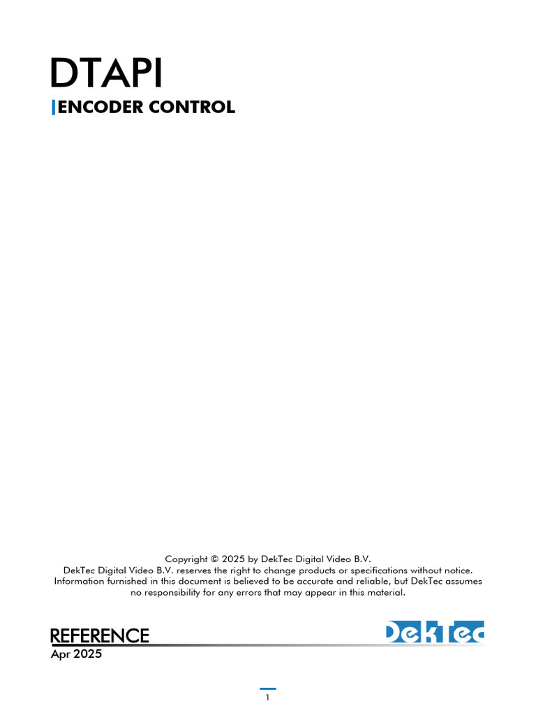DTAPI Reference - Encoder Control | PDF | Data Compression | Parameter (Computer Programming)