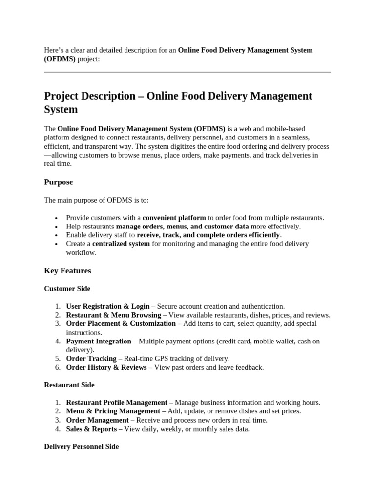 Online Food Delivery Management System | PDF | Menu | Cloud Computing