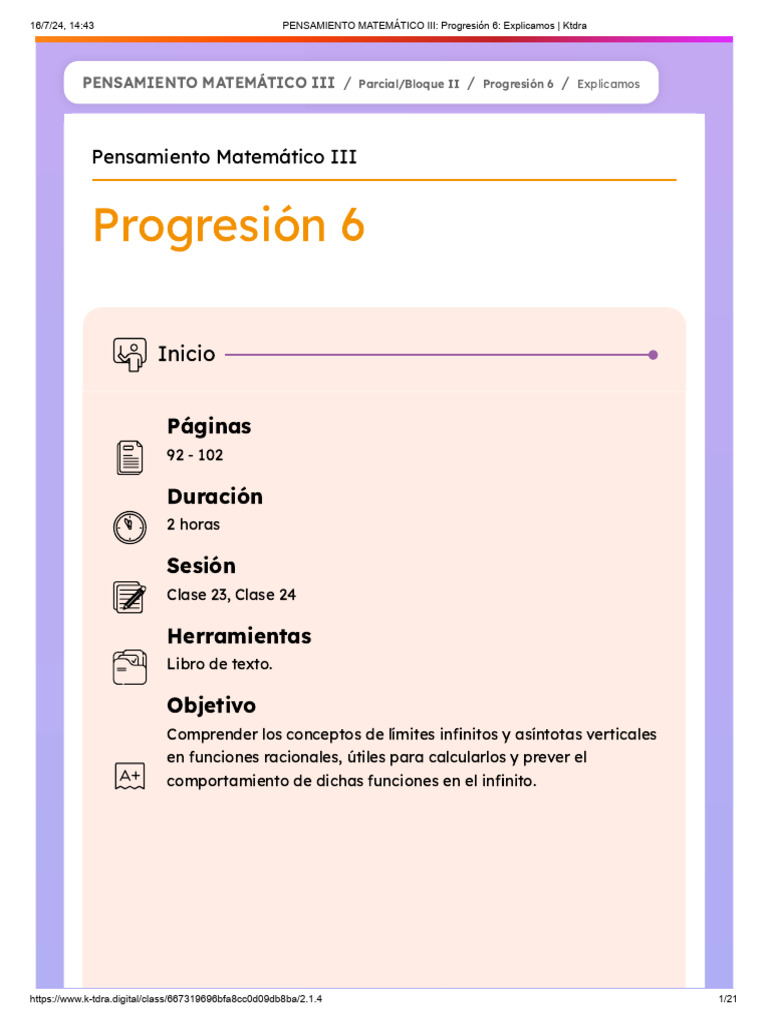 Pensamiento Matemático Iii_ Progresión 6_ Explicamos _ Ktdra | PDF | Asíntota | Función ...