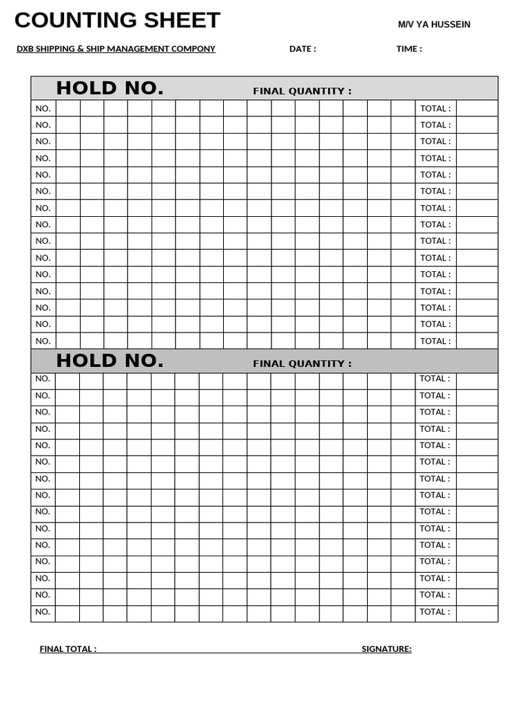 Counting Sheet | PDF