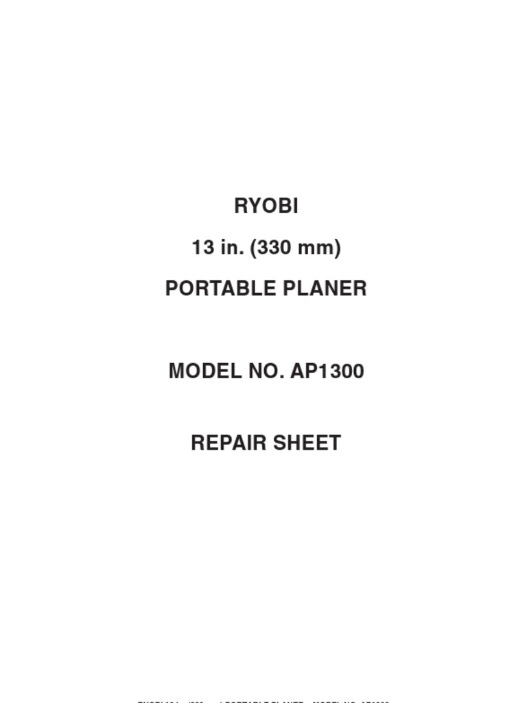 Ryobi Planer Ap1300 Parts Manual | PDF | Screw | Tools