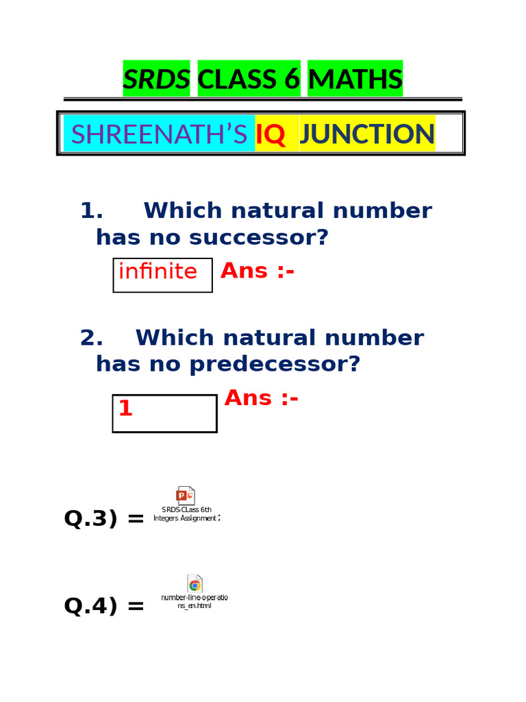 Srds Class 6 Maths Integers Assignment $$ | PDF