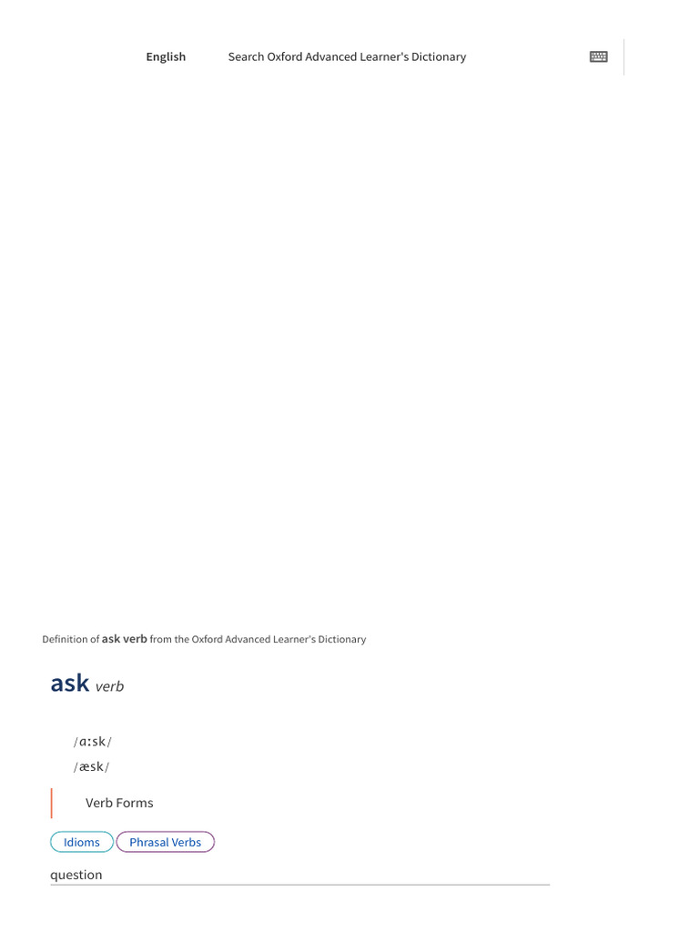 Ask Verb - Definition, Pictures, Pronunciation and Usage Notes - Oxford ...