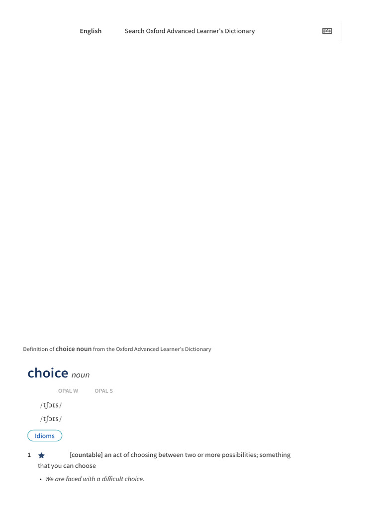 Definition of "Choice" Noun | PDF | Oxford University Press | Lexicology