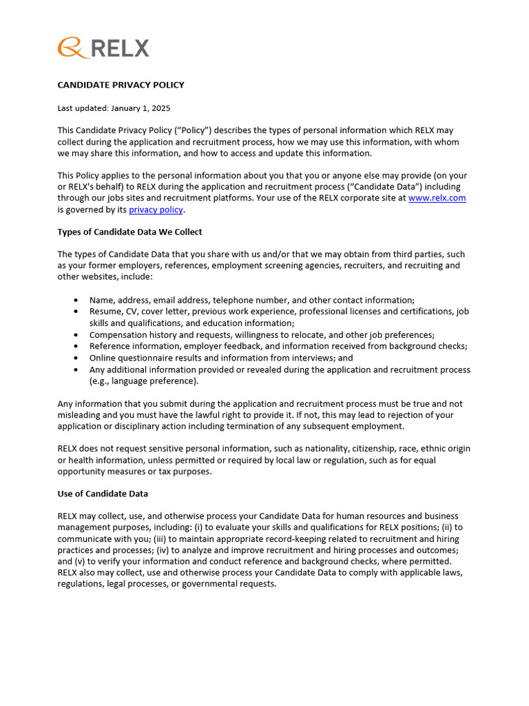 Candidate Privacy Policy Overview | PDF | Recruitment | Employee Retention