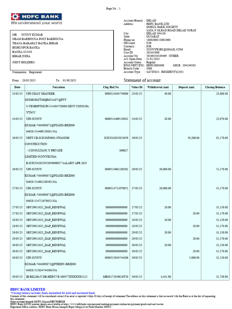 Acct Statement XX9499 01082025 | PDF | Private Sector | Personal Finance