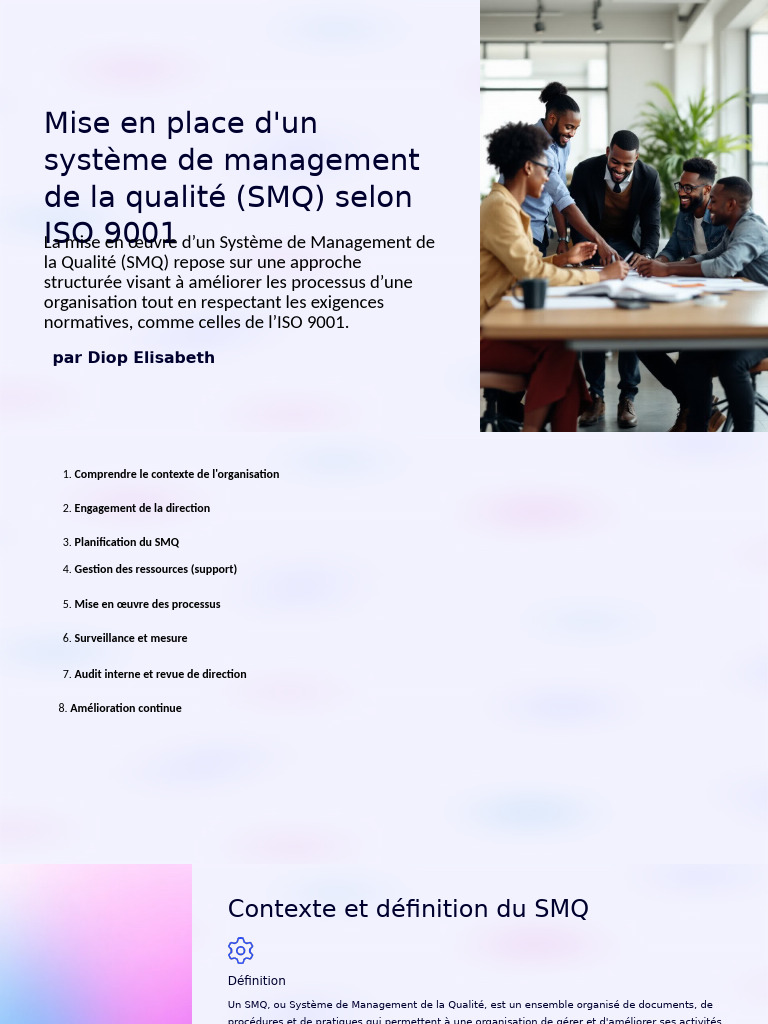 Mise en Place Dun Systeme de Management de La Qualite SMQ | PDF | Système de management de la ...