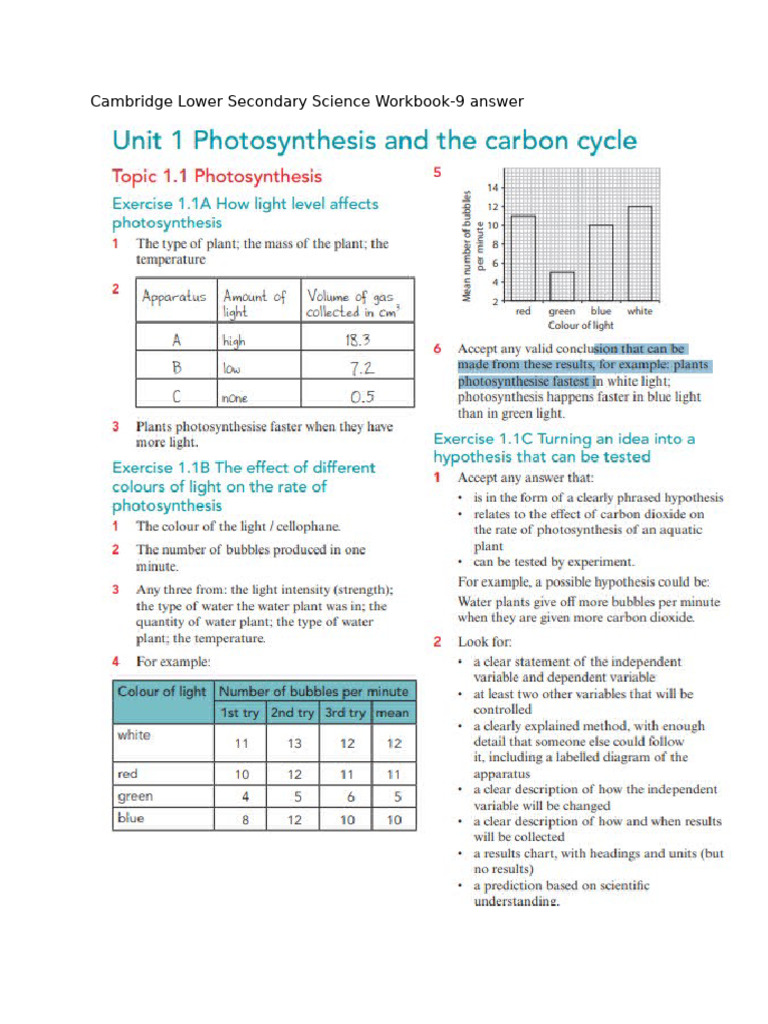 Cambridge Lower Secondary Science WB-9 Answer | PDF