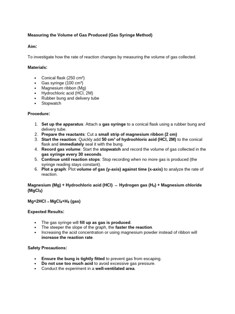 Measuring The Volume of Gas Produced | PDF