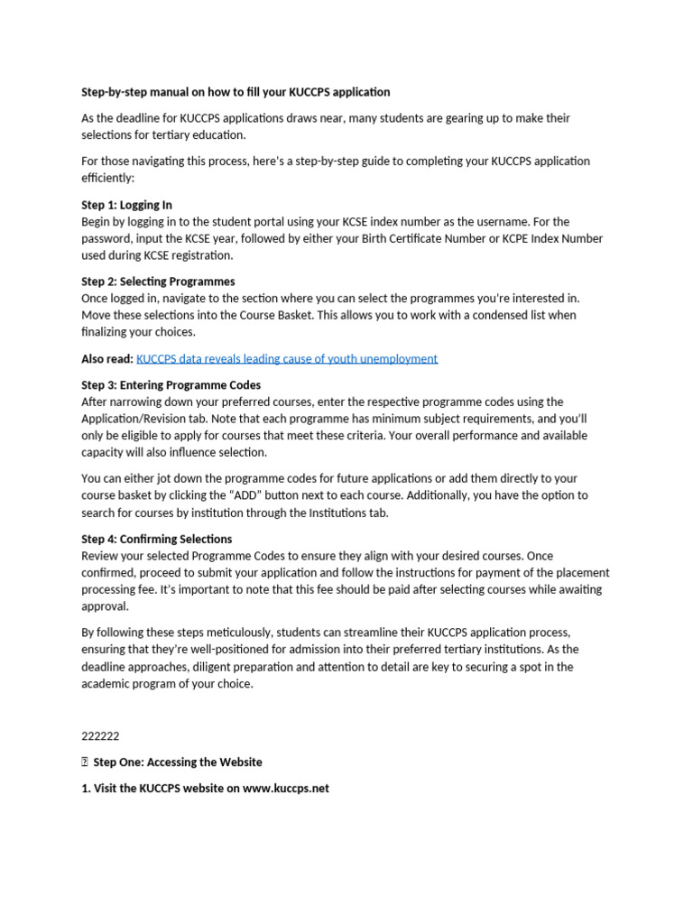 Step-By-step Manual On How To Fill Your KUCCPS Application | PDF | Academic Degree | University ...