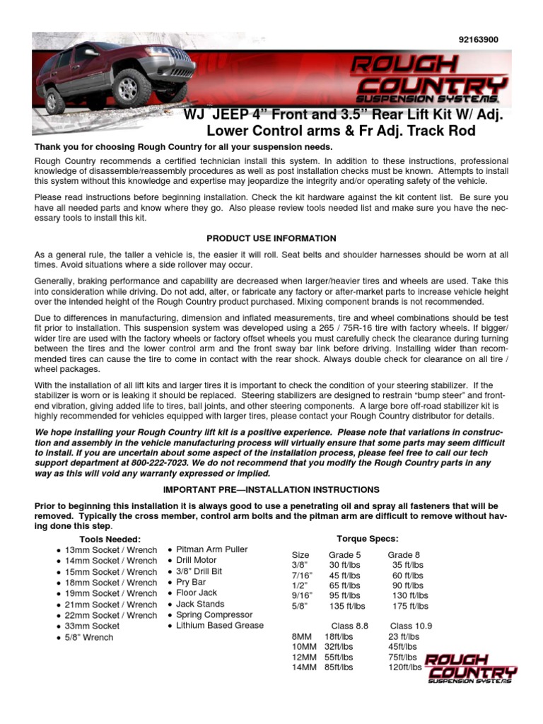 WJ Jeep Control Arm Length Guide | PDF | Tire | Suspension (Vehicle)