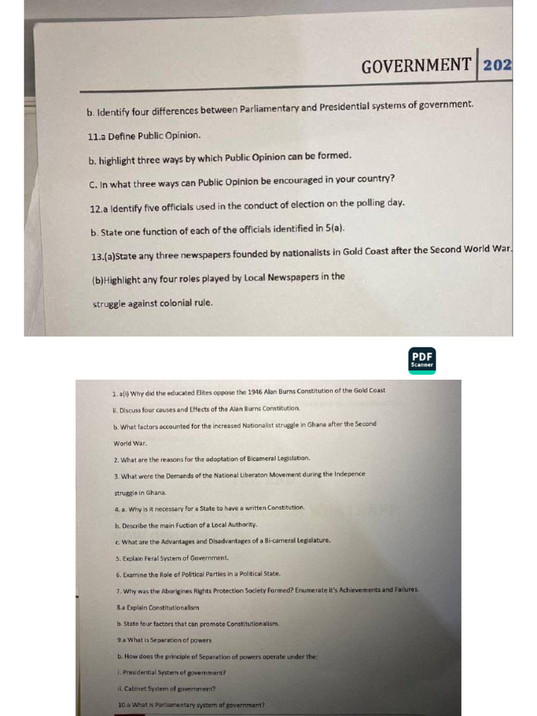 Government Examinable Questions For Wassce 2025-1 | PDF