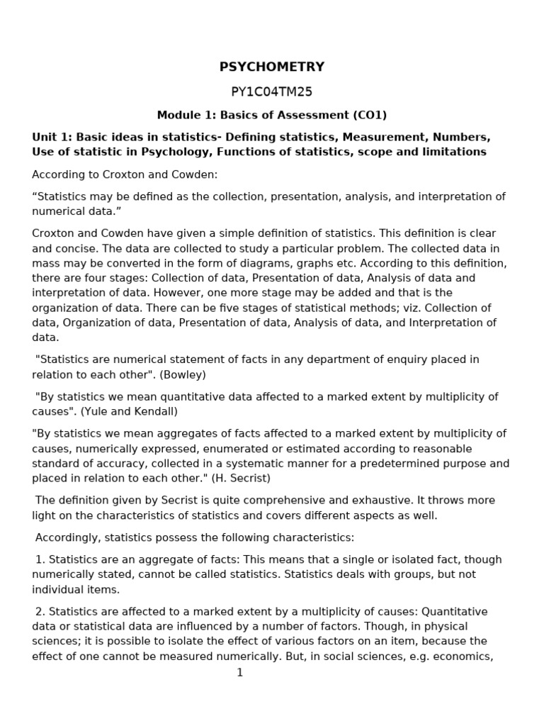 Module 1 Basics of Assessment (CO1) | PDF | Statistics | Level Of Measurement