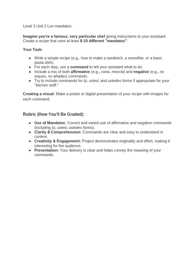 Level 3 Unit 2 Los Mandatos | PDF