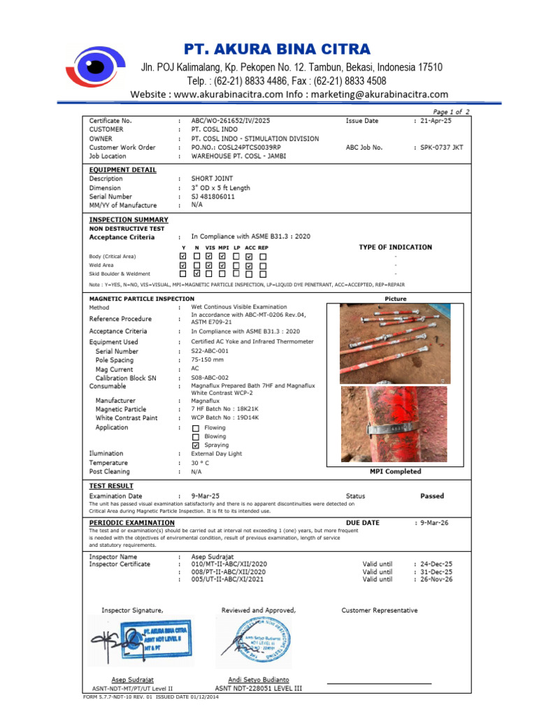 Wo-261652 Short Joint # SJ 481806011 | PDF | Mechanical Engineering ...