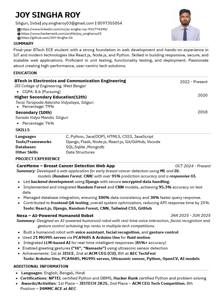 Joy Singha Roy - Resume | PDF | Databases | Web Application