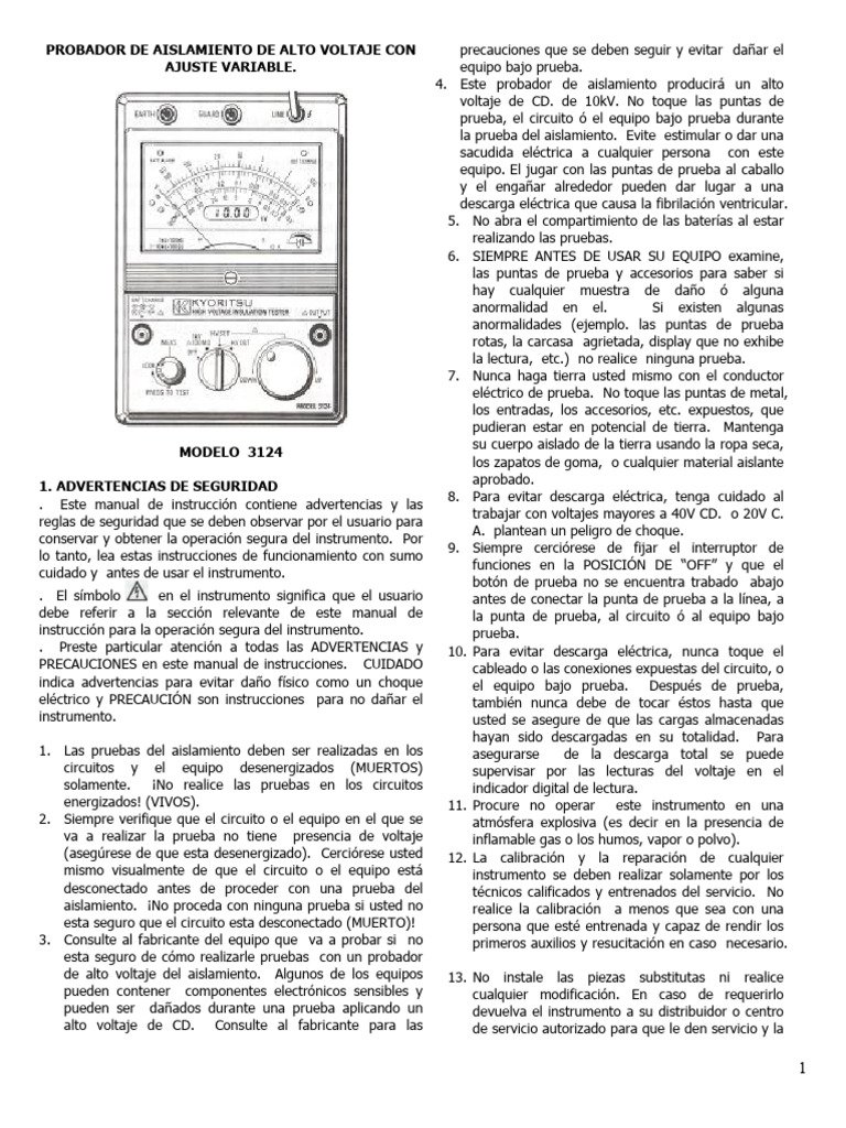 Kyoritsu 3124: Probador de Aislamiento | PDF | Aislador (Electricidad ...