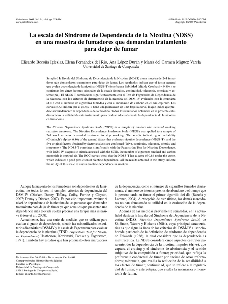 Escala NDSS | PDF | Fumar tabaco | Adicción