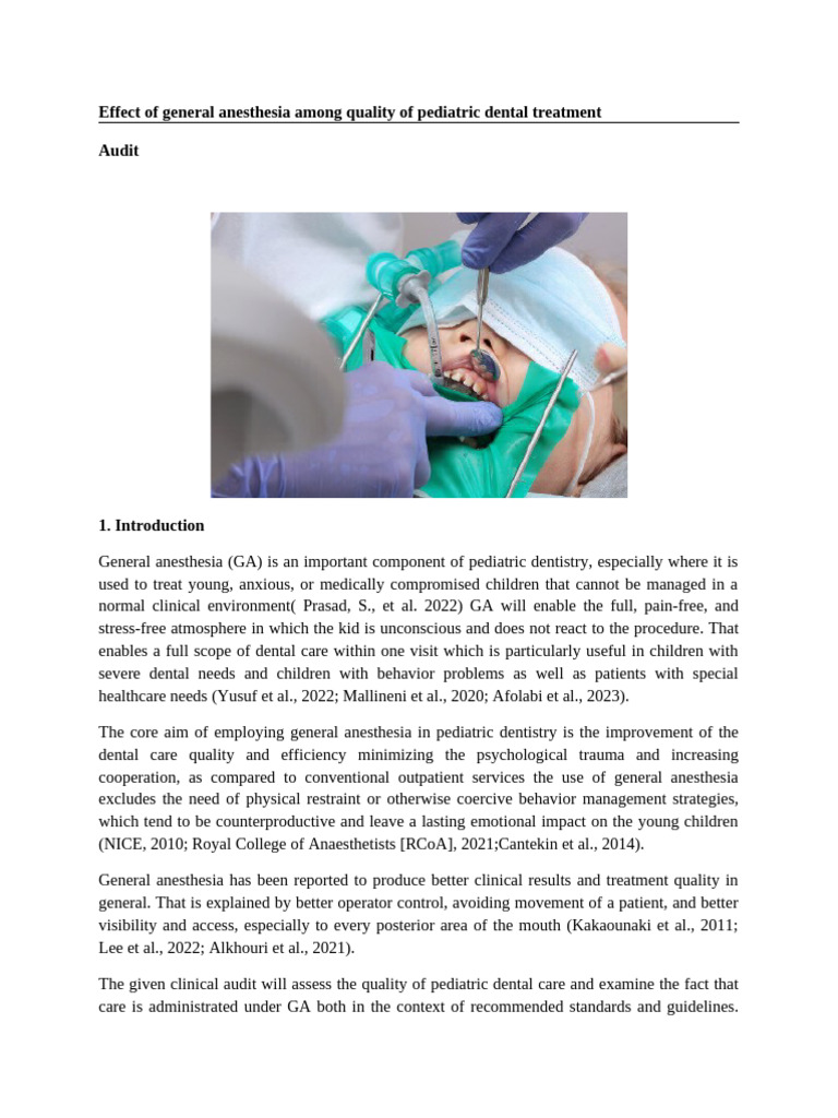 Audit Effect of General Anesthesia Among Quality of Pediatric Dental ...