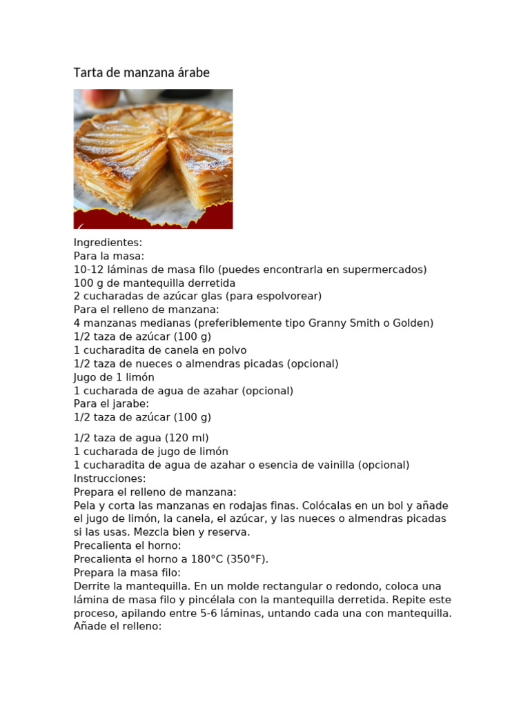 Tarta de Manzana Árabe con Masa Filo | PDF