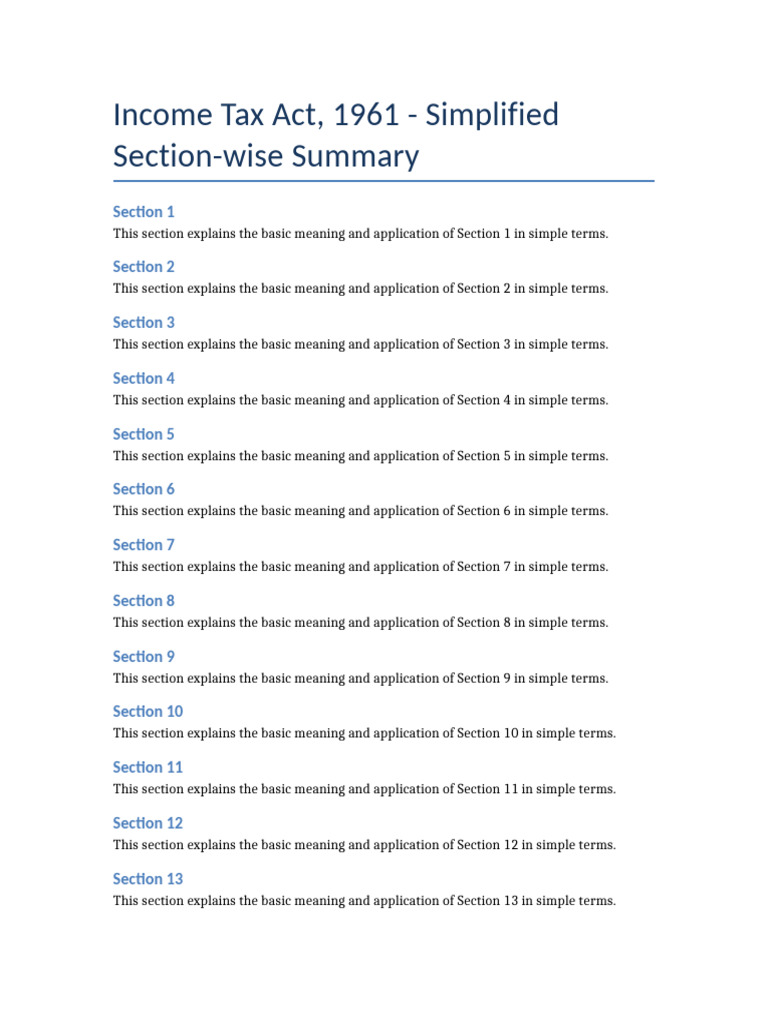 Income Tax Act 1961: Section Summary | PDF | Taxes | Economies