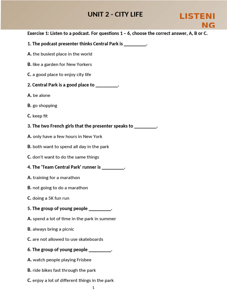 GS9 Unit 2 Extra - Listening | PDF