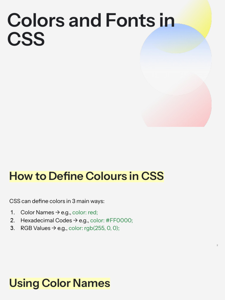 Colors and Fonts in CSS | PDF | Typefaces | Web Development