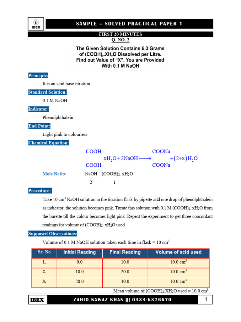 Sample Solved Paper - Practical - 1 | PDF | Titration | Chemistry