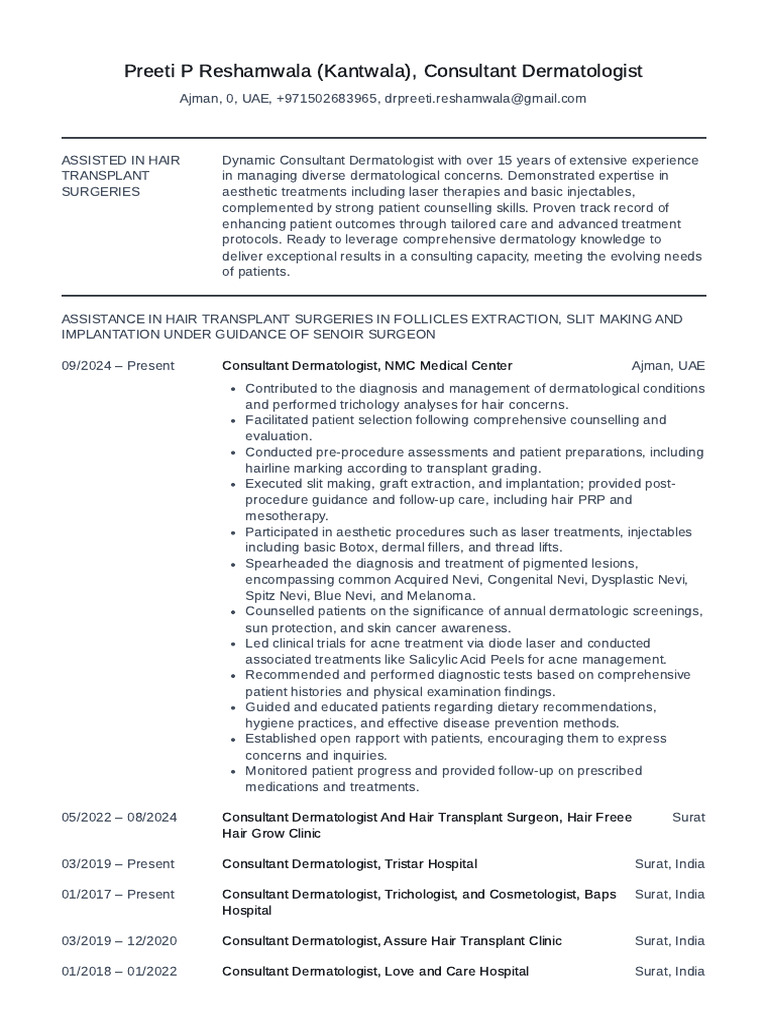 Resume DR Preeti Kant Wala | PDF | Dermatology | Melanoma