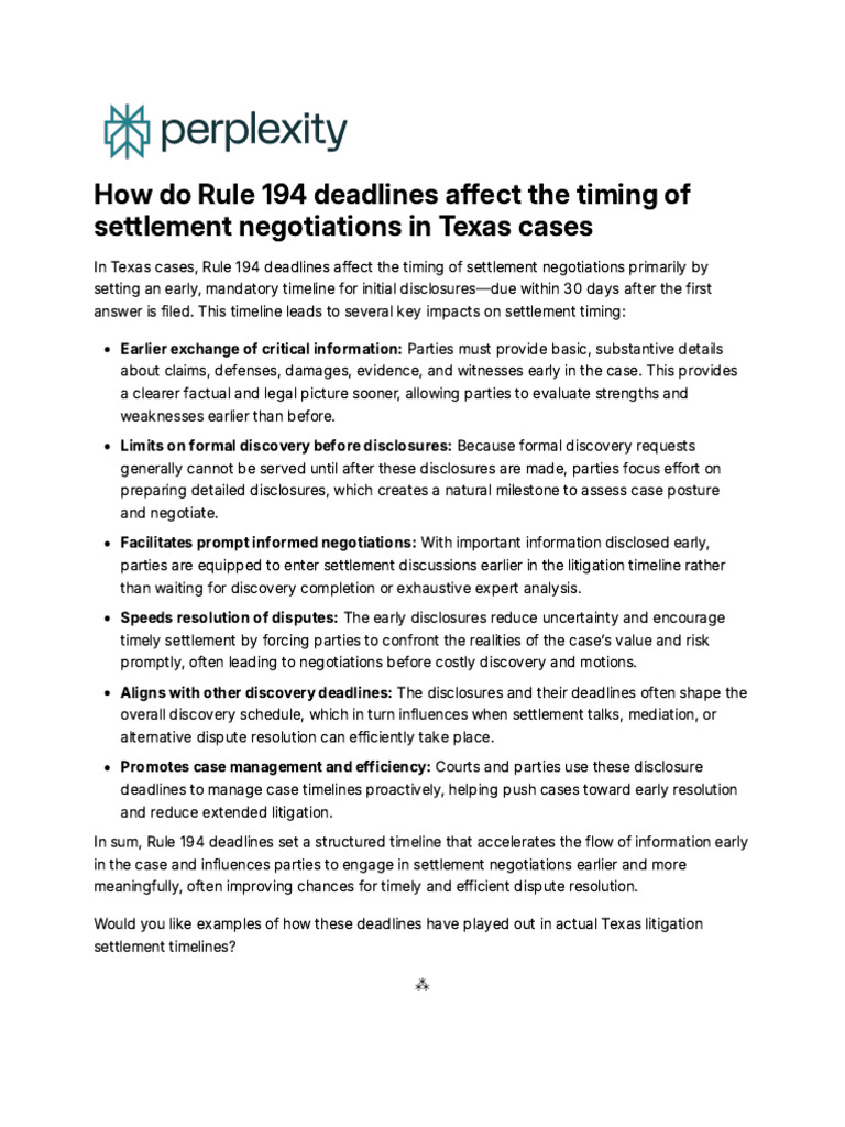 Impact of Rule 194 on Texas Settlements | PDF