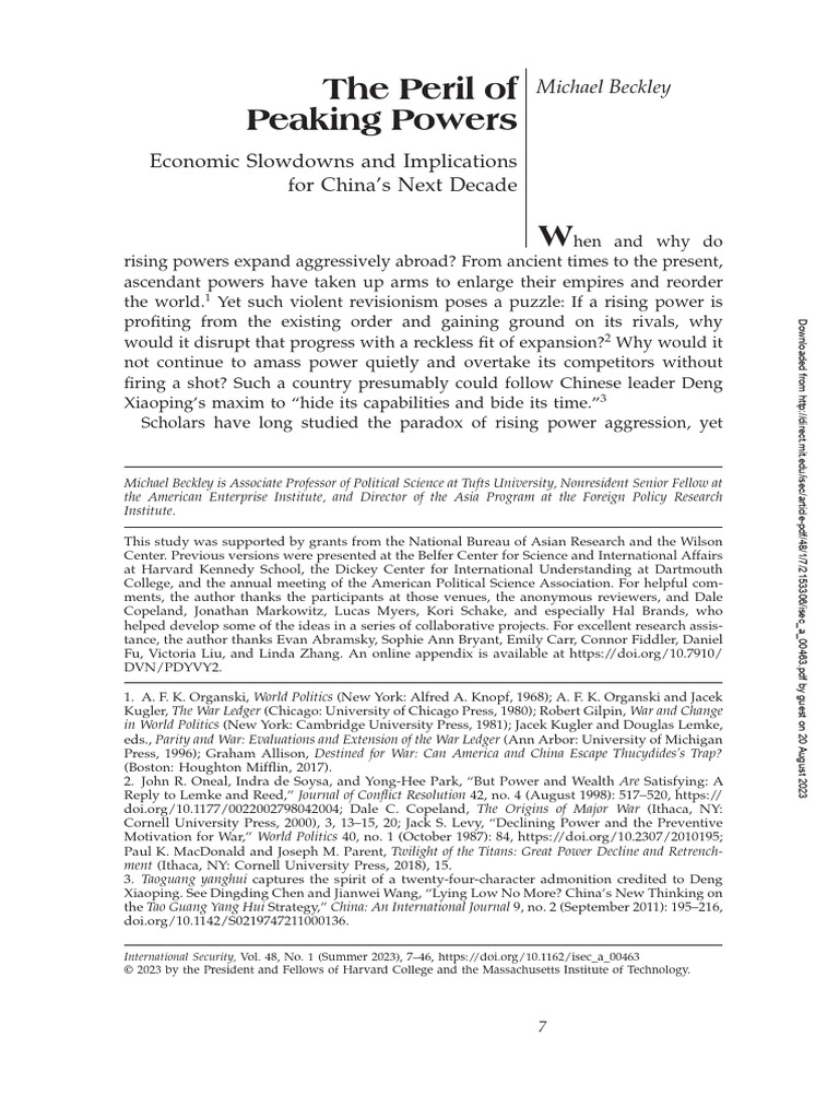 The Peril of Peaking Powers - Economic Slowdowns and Implications For ...