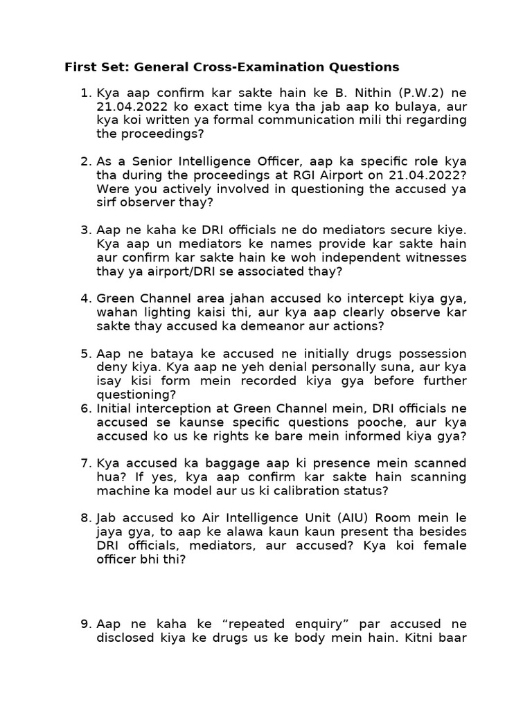Cross-Examination Questions Overview | PDF