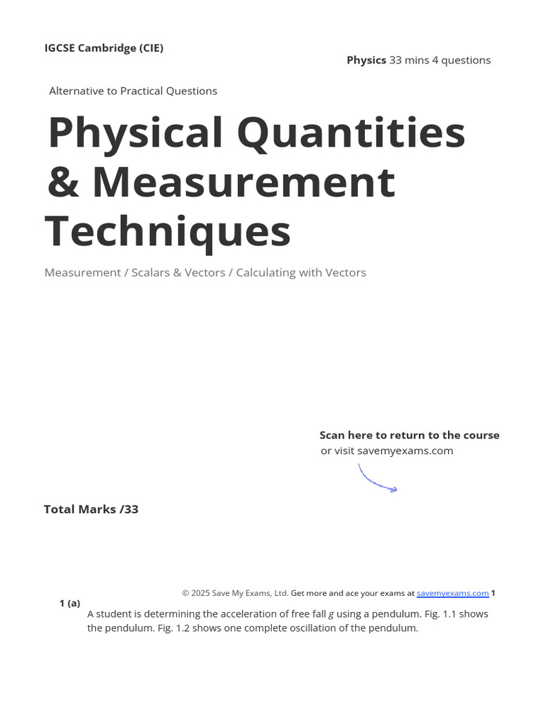 1 1 Physical Quantities and Measurement Techniques JmXCjwhxY3tv4BGj | PDF | Pendulum | Experiment