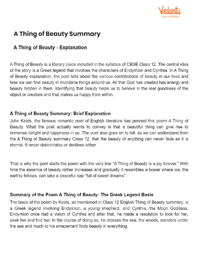 A Thing of Beauty Summary | PDF