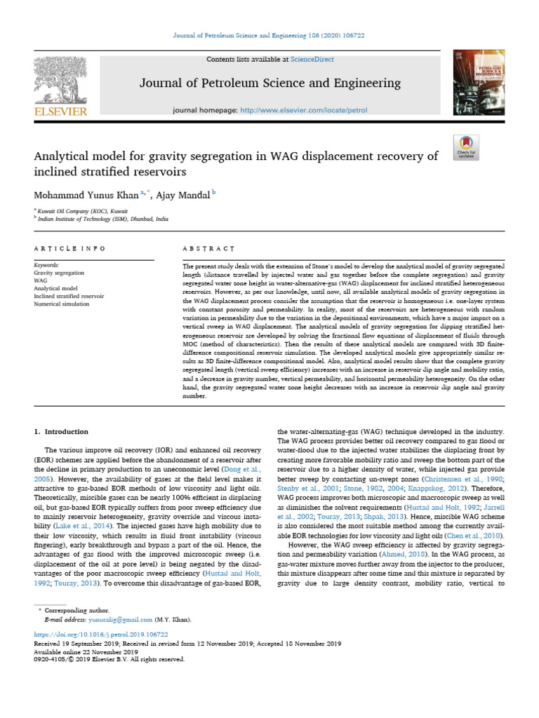 Analytical Model For Gravity Segregation in WAG Displacement Recovery ...
