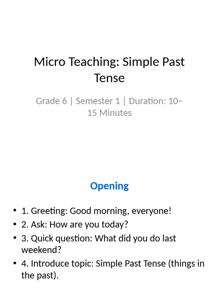 Micro Teaching Simple Past With Worksheet | PDF
