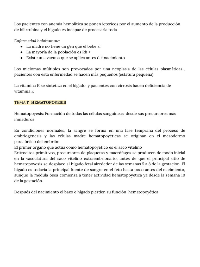 Adinamia Fetal y Hematopoyesis | PDF | Linfocitos | Hematopoyesis
