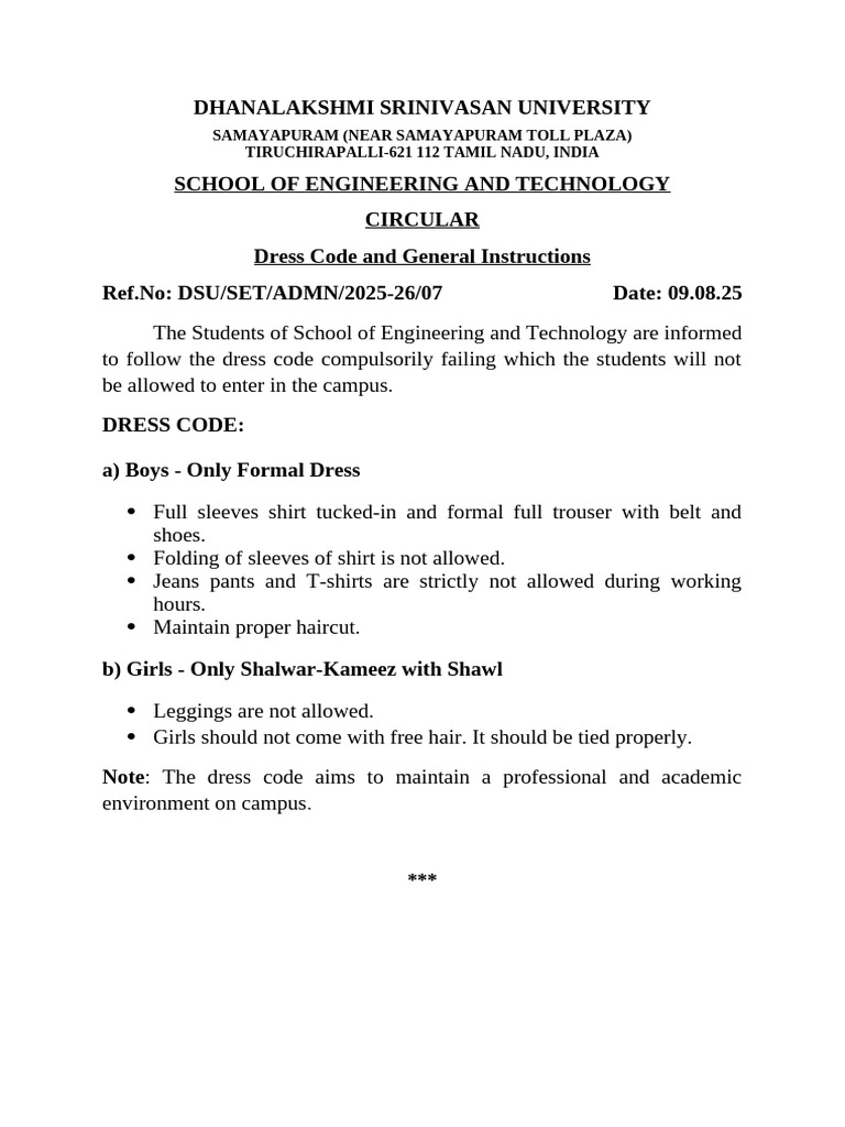 DSU SET DRESS Code Rules | PDF