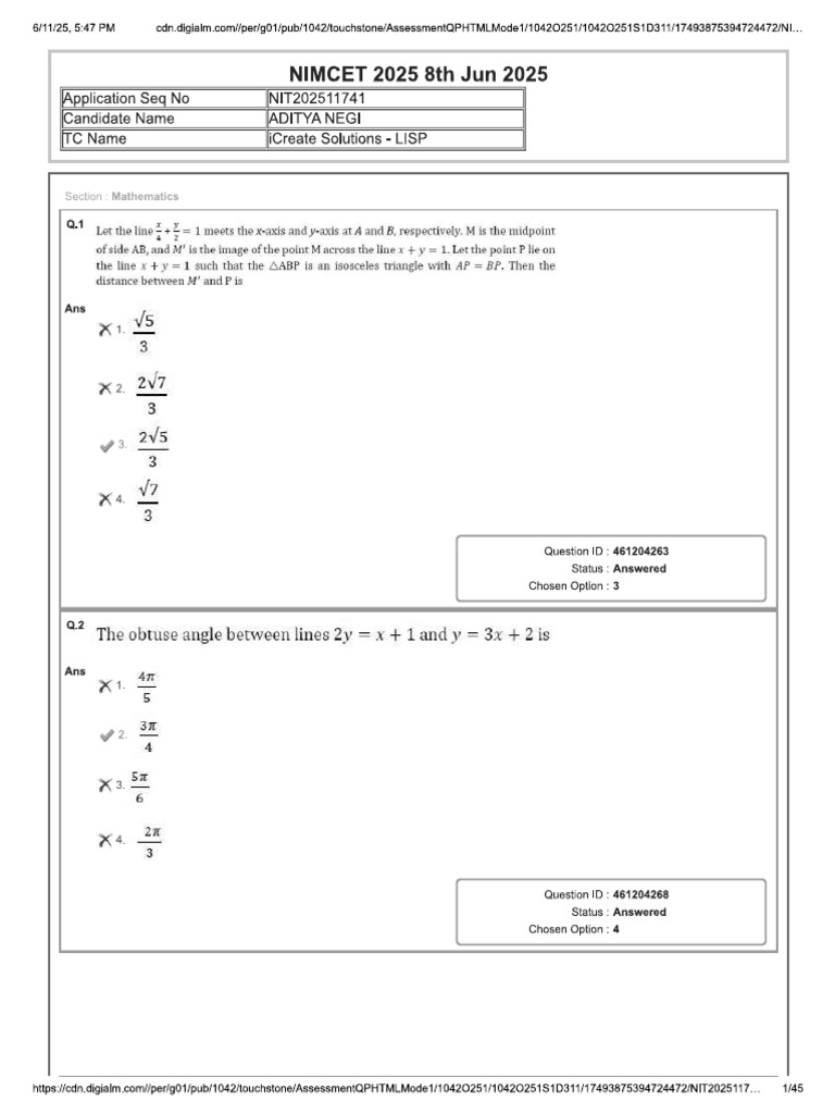 Asnwer Aditya 2025 | PDF