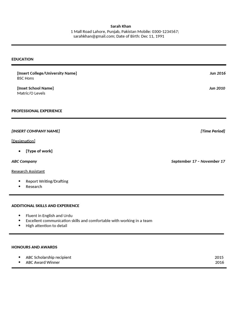 Sample CV Template Final | PDF