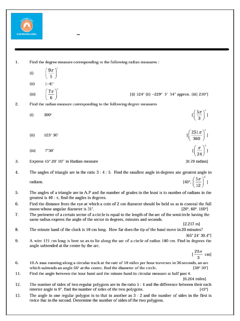 Trigonometric Functions - Worksheet - 1 | PDF
