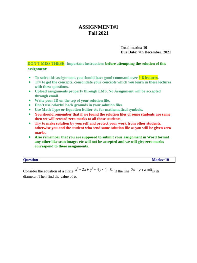 Fall 2021 - MTH101 - 1 | PDF