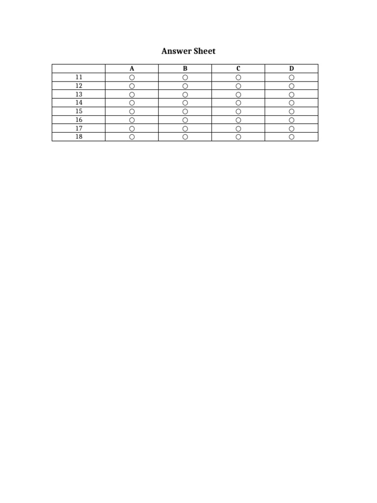 Answer Sheet 11 To 18 | PDF