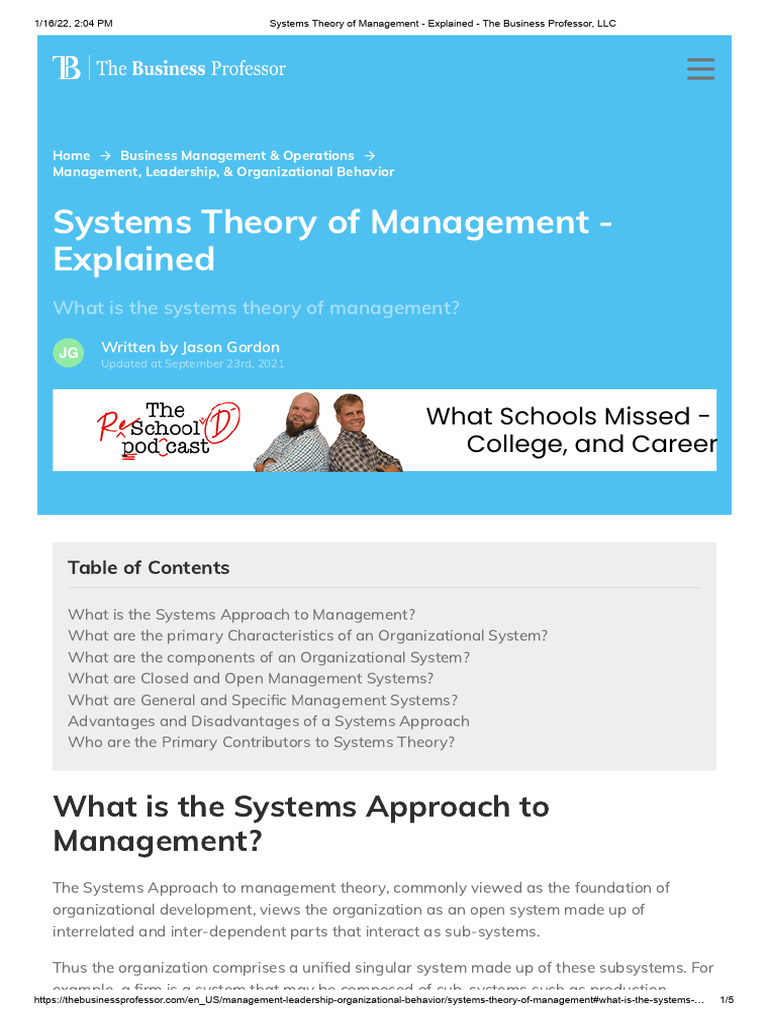 Systems Theory of Management Explained | PDF | System | Systems Theory