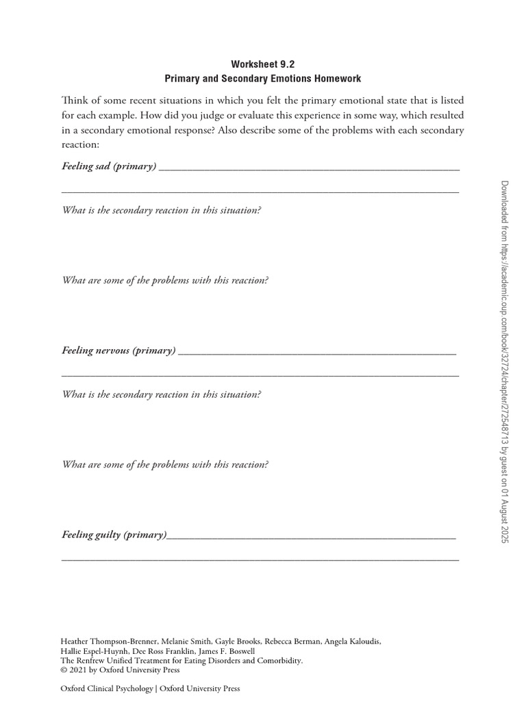 Primary and Secondary Emotions Worksheet | PDF